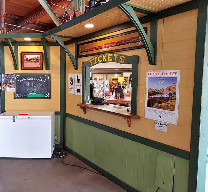 A ticket window that looks like it was lifted straight from a 1940s train station, and we are absolutely here for it.