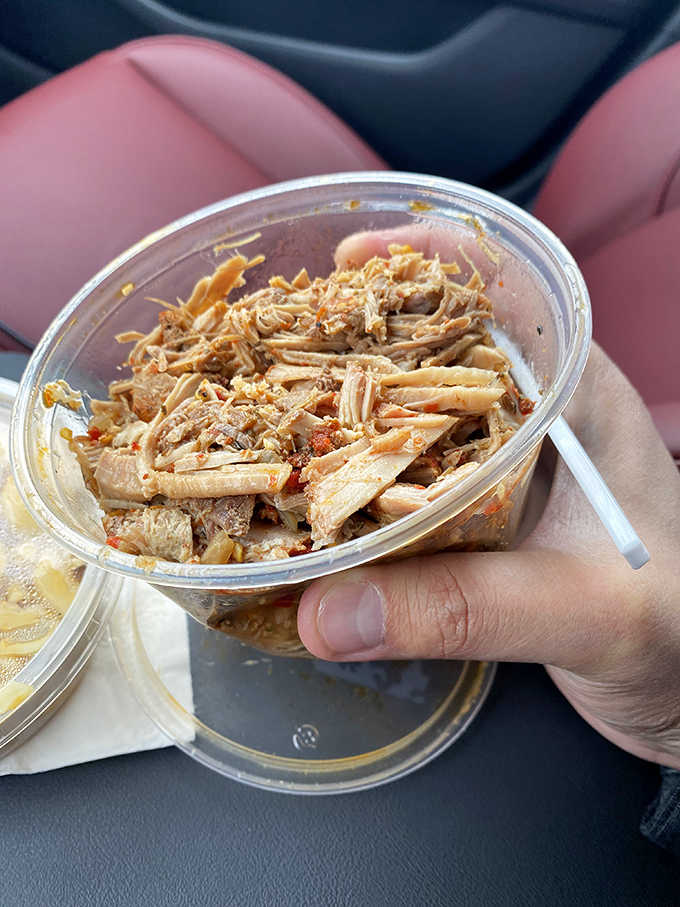 Shredded smoked chicken pulled apart and ready to eat, proof that great BBQ comes in every form.