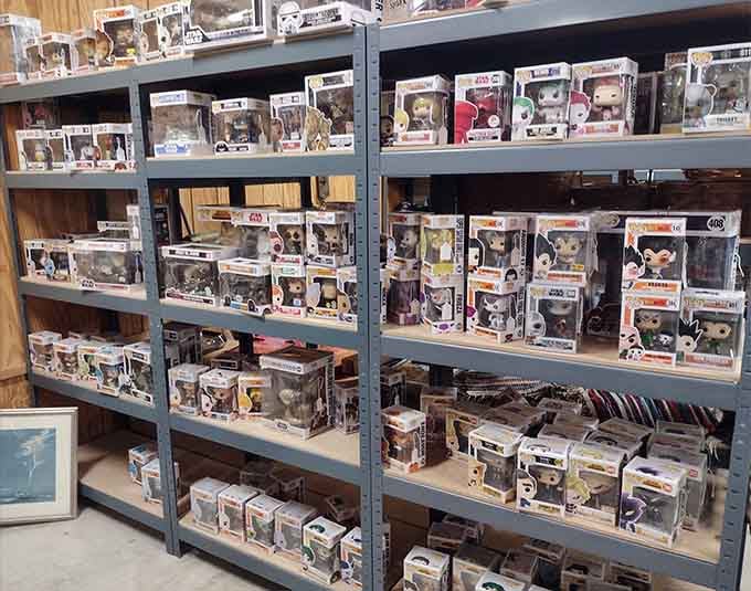Even modern collectibles like Funko Pops find a home here, proving this place spans every generation's nostalgia.