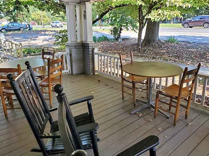 The front porch at Julia's Talley House offers rocking chairs, shade trees, and a view worth lingering over.