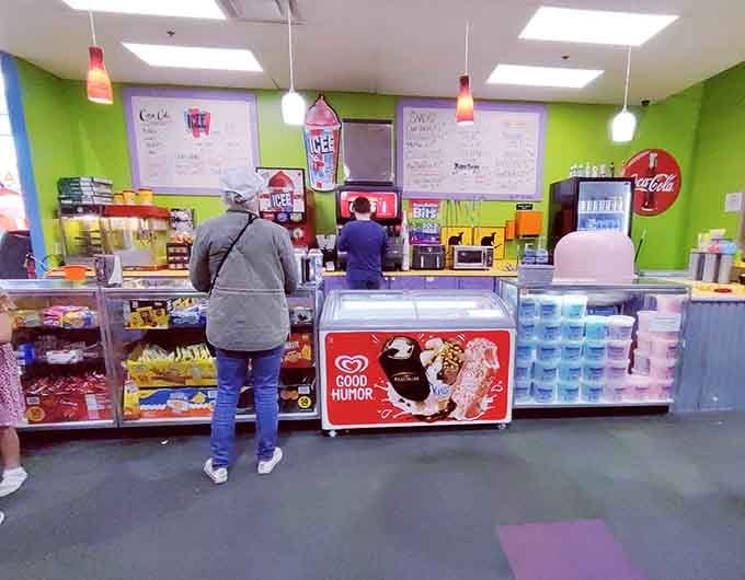 The snack bar keeps everyone fueled up with ICEE drinks, Good Humor treats, and all the classics.