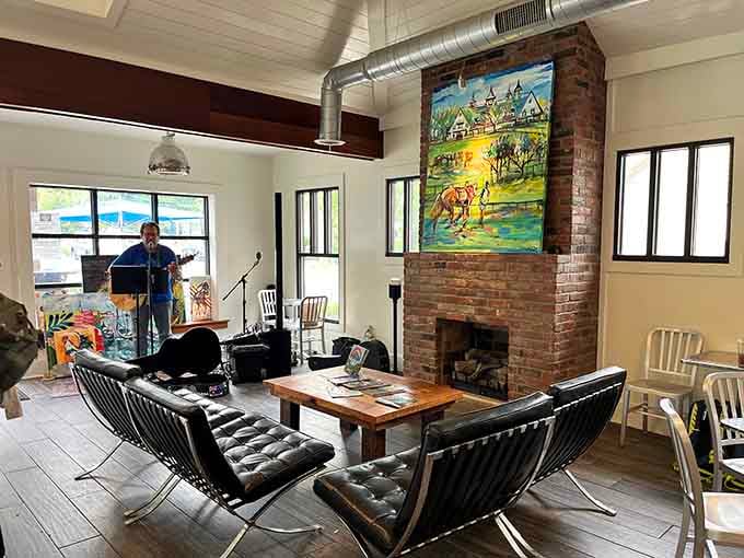 Live music by the brick fireplace transforms your coffee break into an actual experience worth remembering and repeating.