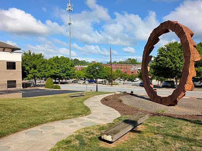 Blackwelder Park's public art reminds you that even a sleepy town has something thought-provoking around every corner.