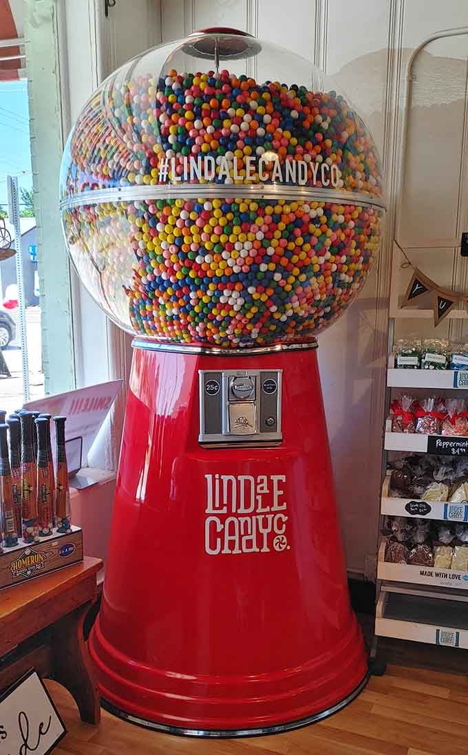 That giant gumball machine isn't just decor. It's a landmark, a photo op, and a childhood dream.