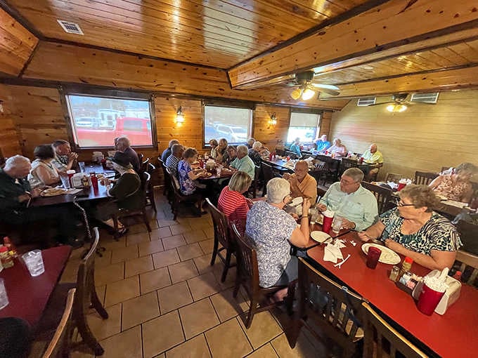 A full dining room of happy people sharing good food and good conversation, exactly what a great buffet is supposed to look like.
