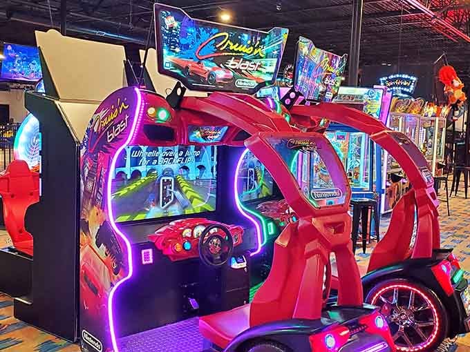 Nintendo's Cruis'n Blast arcade racer glows with purple neon and nostalgia, calling out to anyone who grew up in an arcade.