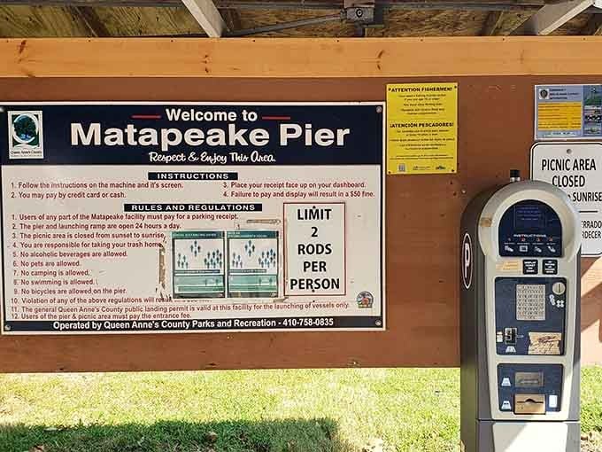 The Matapeake Pier kiosk keeps things organized so you can focus entirely on the water ahead.