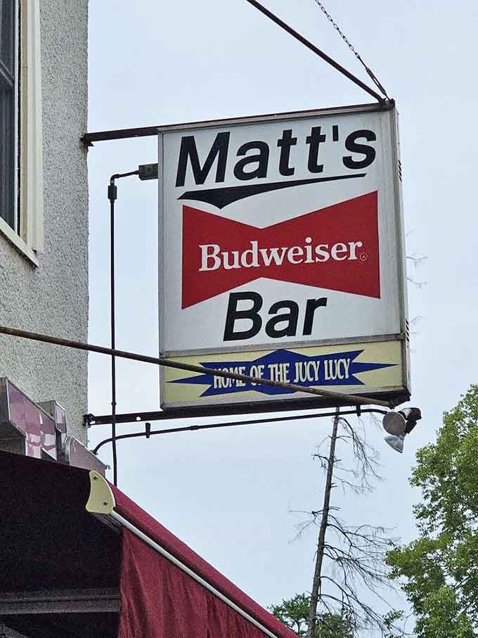 That weathered "Home of the Jucy Lucy" banner beneath the Budweiser sign has been pointing hungry people in the right direction for a very long time.