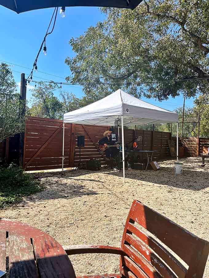 Live music under a tent adds another layer of Austin charm to an already memorable barbecue experience.