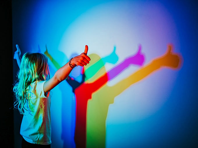 Colorful shadows that multiply and shift with every move. Kids go absolutely wild here, and honestly, so do adults.