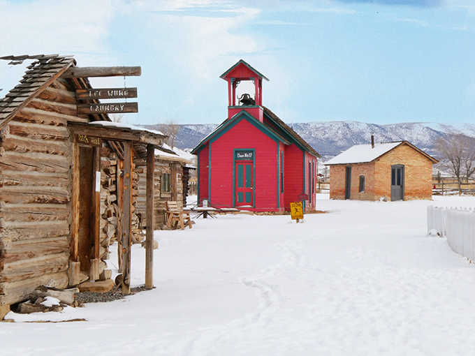 Even winter snow can't diminish the authentic charm of these frontier buildings standing proud against Colorado's elements.