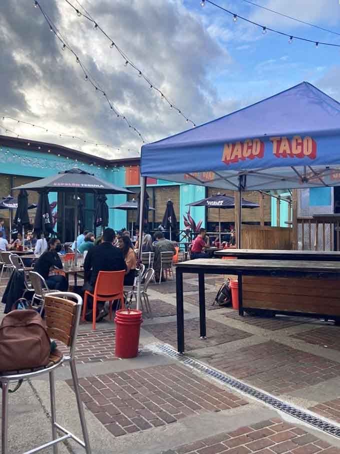 String lights, open sky, people actually enjoying themselves outdoors. The patio at Naco Taco is where good evenings happen.