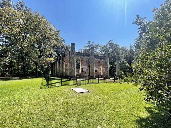 On a clear sunny day, those brick columns glow warm red against the blue sky like something out of a painting.