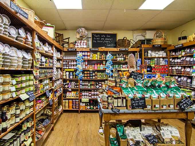 Honey, spreads, salts, and more filling every corner. This shop means serious, delicious business throughout.