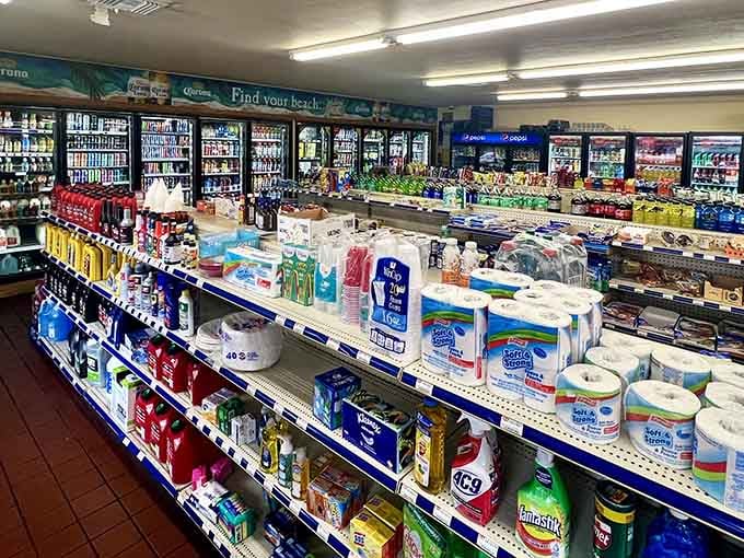 A full convenience store stocked floor to ceiling, grab your snacks and then go order the brisket.