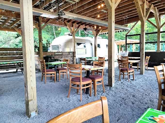 The covered patio extends your dining options into fresh mountain air when weather cooperates beautifully.