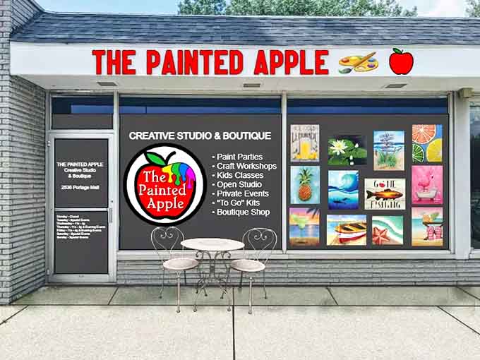 The Painted Apple's colorful window display practically grabs you by the sleeve and says your inner artist is overdue.