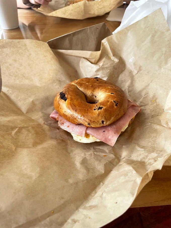 A bagel sandwich with ham that proves this place understands breakfast isn't just about satisfying your sweet tooth alone.