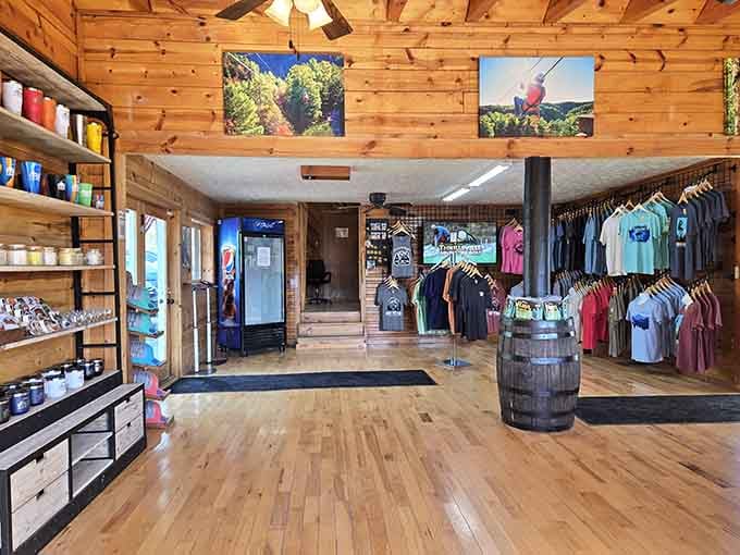 The warm wood-paneled gift shop, stocked with souvenirs that say "yes, I actually did something amazing today."