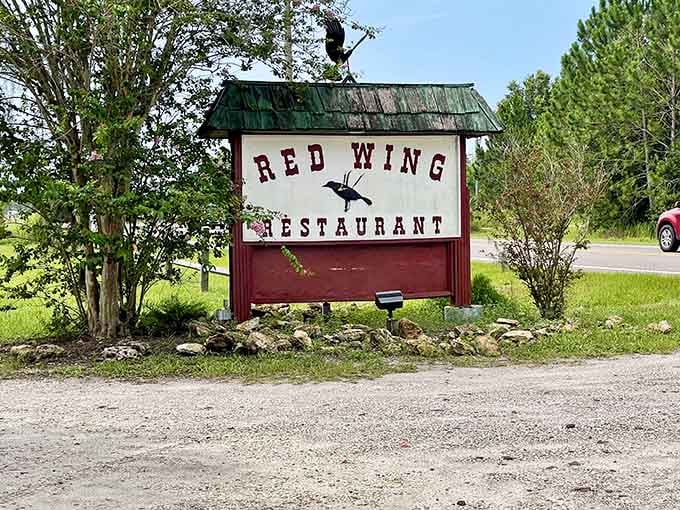 The Red Wing Restaurant sign says it all. Simple, proud, and planted firmly in the Florida countryside where it belongs.