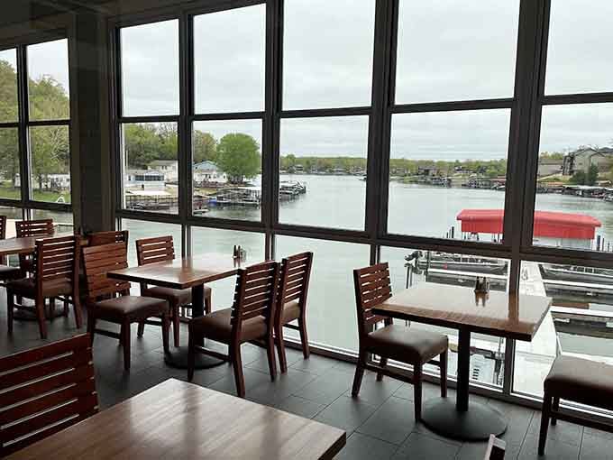 Floor-to-ceiling windows framing the Lake of the Ozarks, this might be the best seat in all of Missouri.