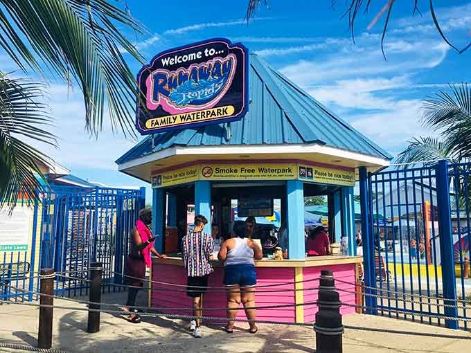 The cheerful pink and blue ticket booth sets the tone immediately, this place means business, the fun kind.