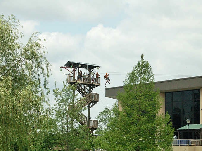 The launch tower stands tall over Petersburg, daring you to climb up and let gravity do the rest.