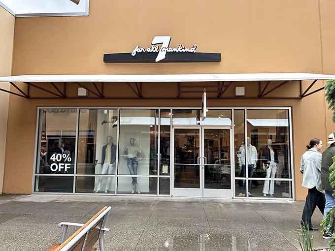 Seven For All Mankind advertising 40% off right on the window. Premium denim fans, your moment has arrived.