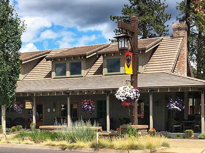 Chops Bistro wraps itself in hanging flower baskets and warm wood tones, making dinner feel like a genuinely special occasion.