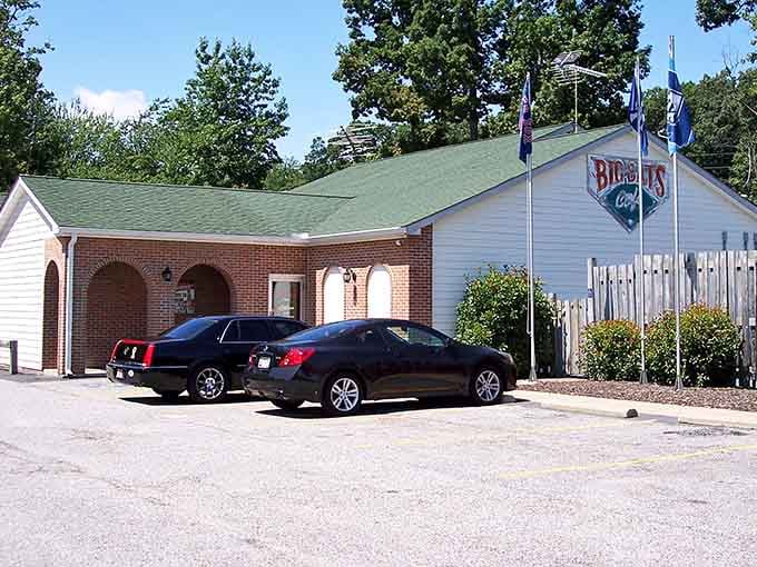 Big Bats Cafe flies its flags with pride. Local spots like this are the whole reason road trips exist.