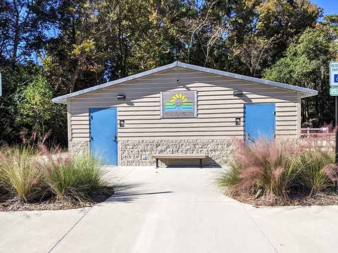 Clean restrooms and a Charleston County Parks sign, proof that somebody here actually thought this whole thing through.