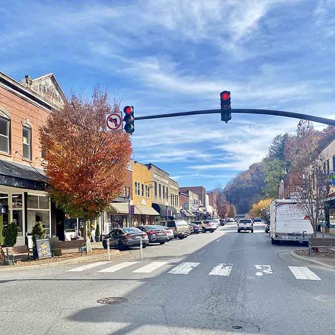 Downtown shops line streets where parking's easy and nobody's rushing you to hurry up and leave already, friend.