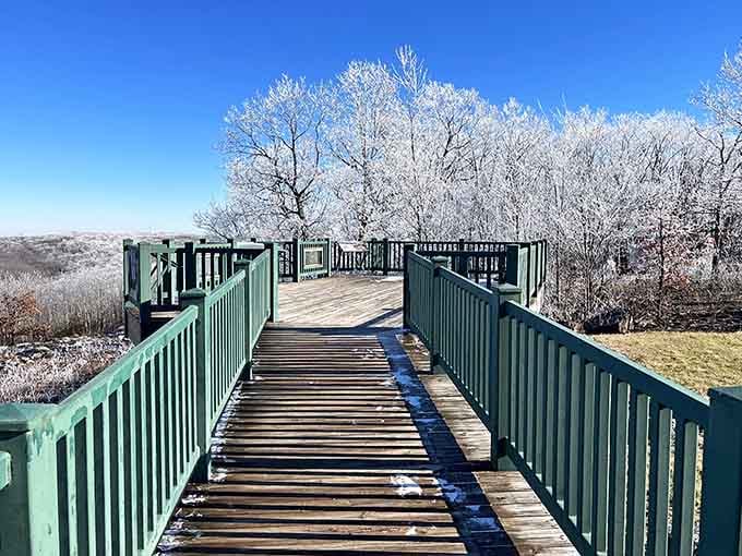 When winter coats the trees in frost, this boardwalk becomes the most magical catwalk in Missouri.