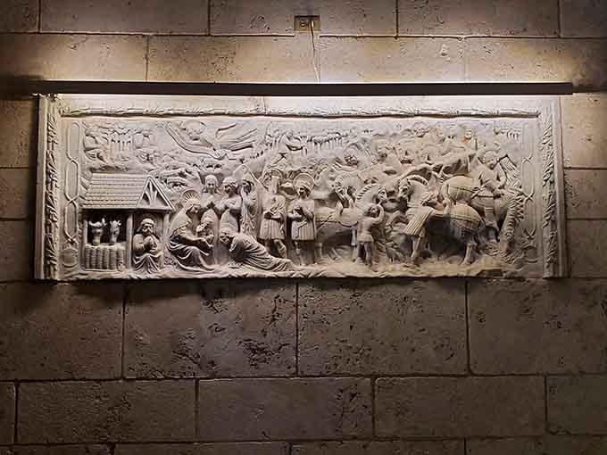 A detailed stone relief carved with remarkable precision, created long before anyone had power tools or a deadline.