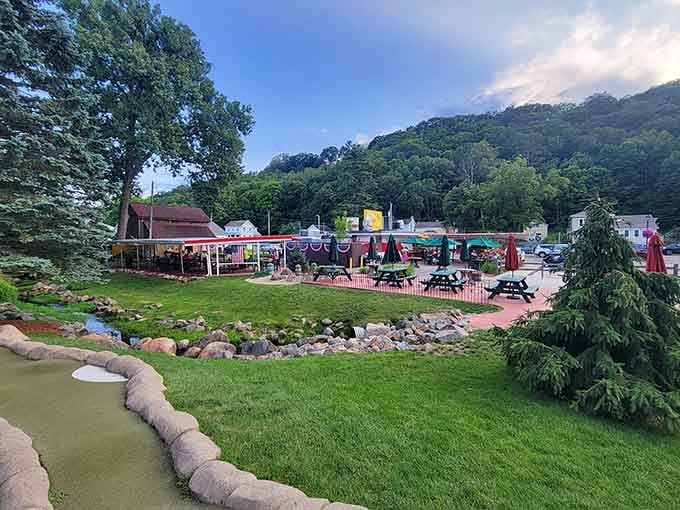 From the mini golf course, the whole Drive In scene unfolds, colorful, lively, and completely impossible to resist.