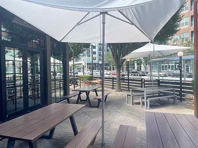 Outdoor seating on Mass Ave means you can people-watch while enjoying some of the city's best fried chicken.