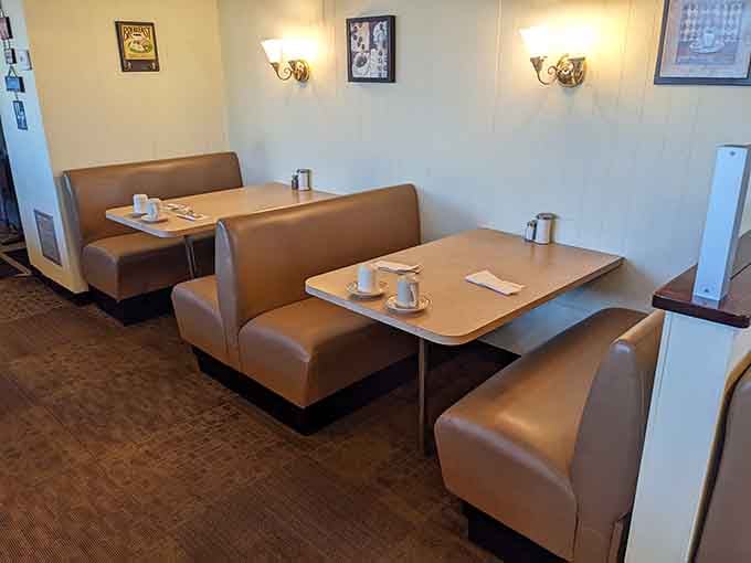 Quiet booths, soft lighting, and coffee cups already waiting. This corner of Green Bay has its priorities exactly right.