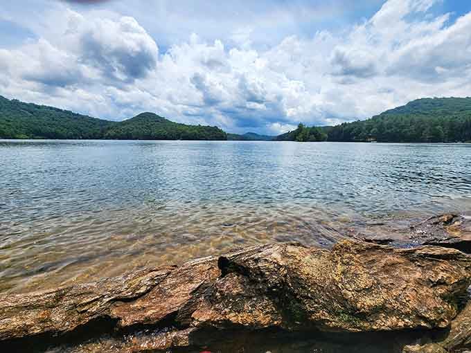 Clear water, mountain ridges, big sky. Lake Glenville doesn't need a filter or an apology.