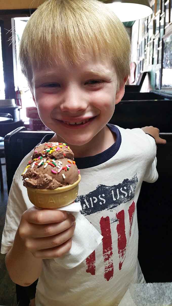 Pure joy captured in chocolate ice cream and sprinkles, the perfect ending to any hot dog pilgrimage.