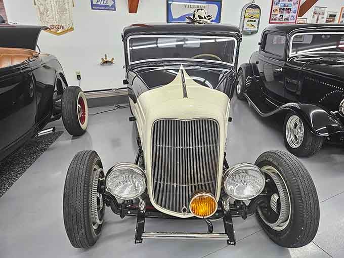 This cream and black hot rod coupe blends vintage style with custom touches that make gearheads swoon.