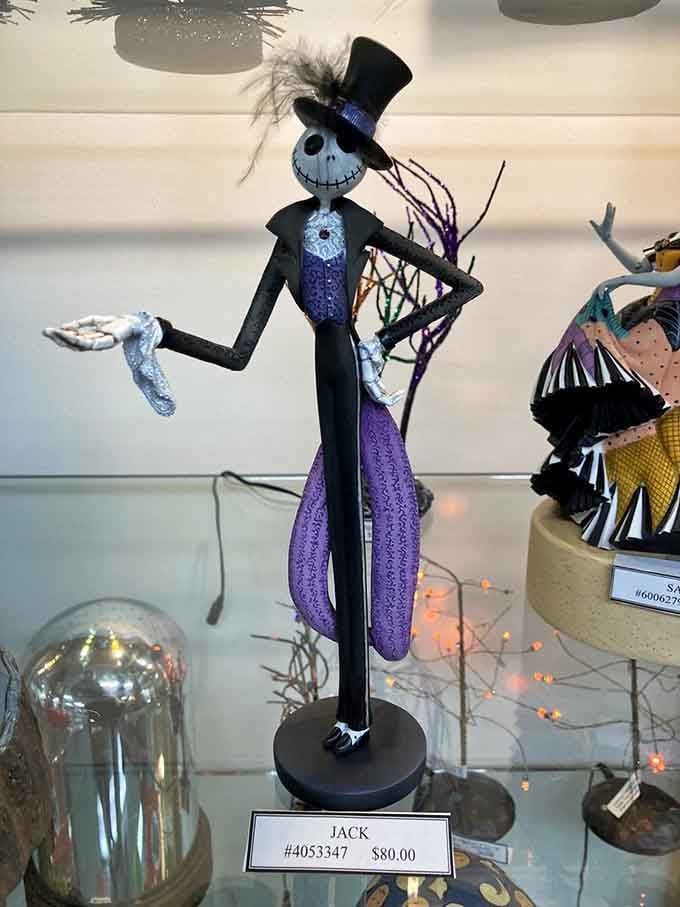 Jack Skellington stands guard over the seasonal decor, reminding us that Halloween fans never really put their decorations away, do they?