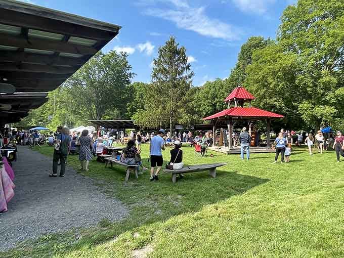 Picnic tables, a red-roofed gazebo, live music drifting through the summer air, the Trumansburg Farmers' Market is community life at its most joyful.