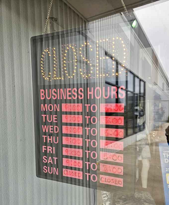 The business hours sign says closed right now, but Monday through Saturday it swings wide open for deal seekers everywhere.