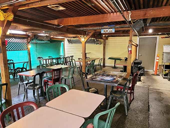 The covered patio at Vallejo's offers extra seating for when the inside fills up, which happens more often than not.
