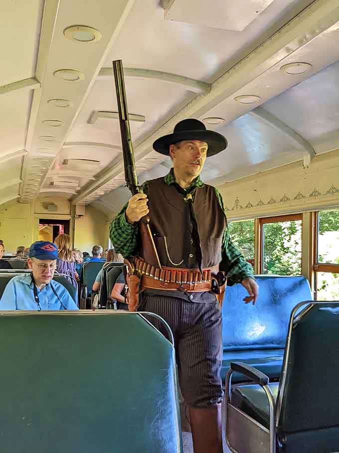 When a costumed outlaw strolls through the passenger car, you realize this train robbery is the most fun you've had all year.