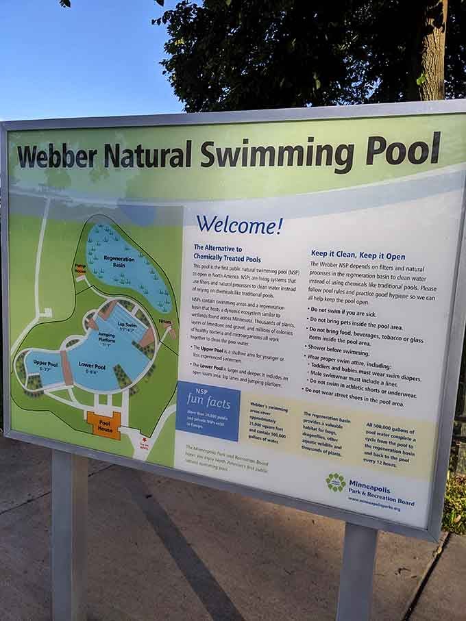 The welcome board at Webber reads like a love letter to clean water, smart design, and Minnesota summers done right.