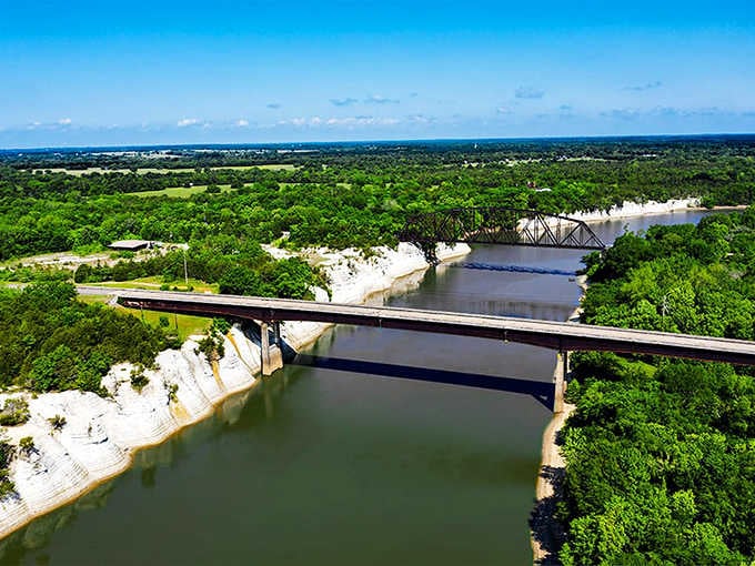 The aerial perspective reveals just how dramatically these cliffs dominate the landscape around them.