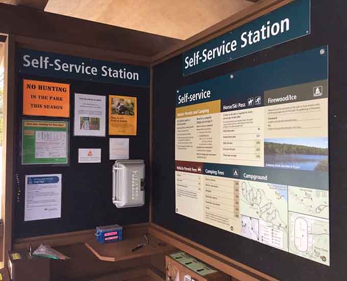 The self-service station has everything you need to get started, including a friendly reminder that hunting season is not your moment.