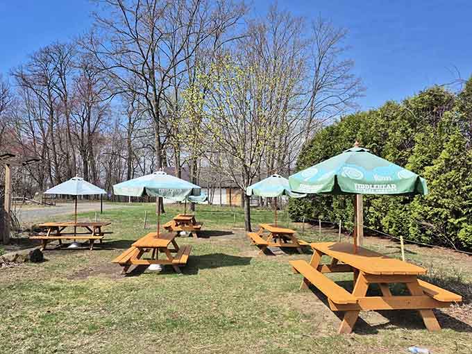Outdoor seating for when the weather cooperates and you want your barbecue with a side of fresh air.