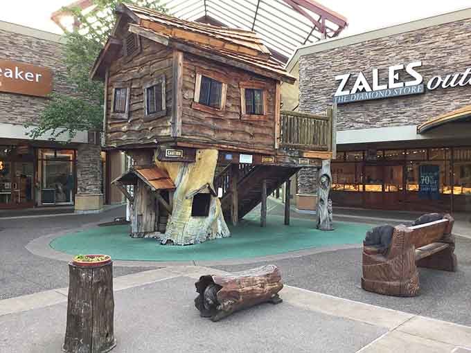 A full treehouse playground tucked between storefronts, giving kids a reason to love shopping trips as much as adults do.